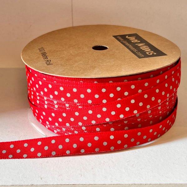 Grey and Red Dotty Ribbon – Jane Means Ltd