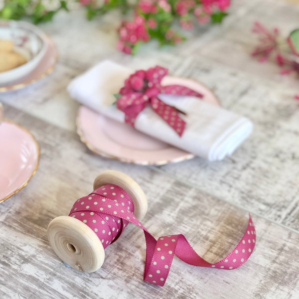 Raspberry and Cream Grey Dotty Ribbon – Jane Means Ltd